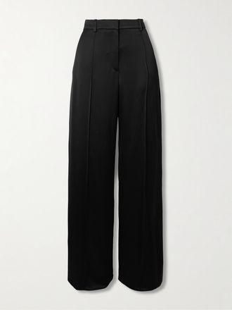 Balmain Pantalon Large En Satin À Plis - Noir