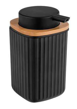 WENKO Seifenspender Rotello, nachfüllbarer Spender für 250 ml Flüssigseife, aus hochwertigem Kunststoff mit Bambus-Detail, auch für Spülmittel geeignet, 8,9