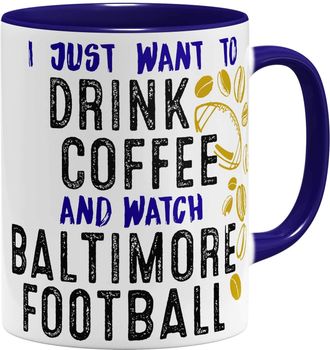 OM3 Baltimore-Coffee - Tasse - Keramik Becher - American Football Mug - 11oz 325ml - Beidseitig Bedruckt - Dunkelblau