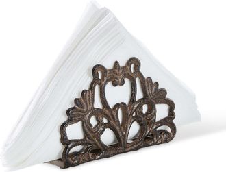 Loberon Serviettenhalter Plesnois, kunstreiche Ornamentik, Antik-Finish, Serviettenspender, Tischdekoration, Tischaccessoires, Gusseisen, antikbraun