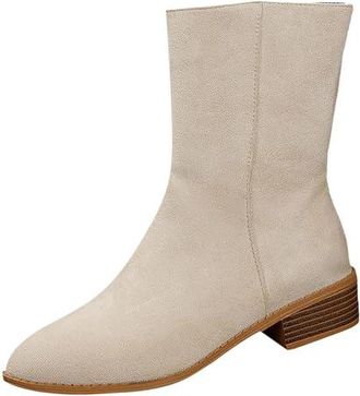 Generic Bottines Femme En Daim Tendance Grande Taille À Bout Pointu Talon Bas Bottes Mi-mollet Elegant Style Britannique Extérieur Antidérapant Automne Hiver 