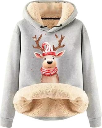 Generic Vestes de No&euml;l pour femmes 2026 - Veste dhiver &eacute;paisse et chaude - Couleur unie - En laine dagneau - Sweat &agrave; capuche, gris clair, 5XL