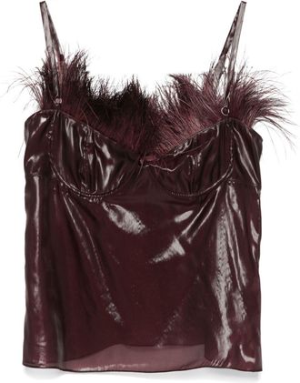 Ferragamo Organza-Oberteil mit Federn - Violett