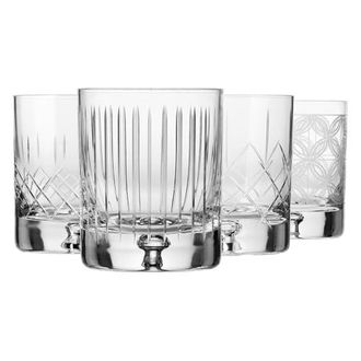 Krosno Verres &agrave; whisky, bourbon et scotch 250 ml - Lot de 4 - Collection Saga - 4 tailles diff&eacute;rentes - Fait main - Verre cristallin taill&eacute; - Id&eacute;al comme cad
