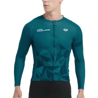 Santic Fahrradtrikot Herren Langarm Radtrikot Fahrradshirt Herren mit Taschen Gr&uuml;n EU XL