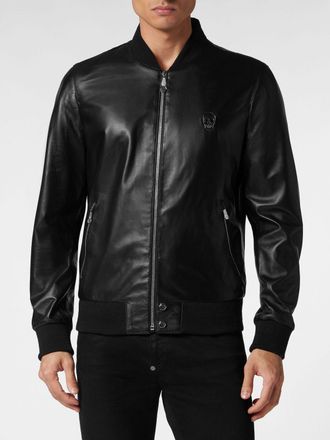 Philipp Plein Blouson aviateur en cuir dagneau lisse avec base et poignets &eacute;lastiqu&eacute;s