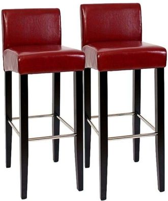 Hhg [NEUWERTIG] 2er-Set Barhocker Barstuhl N25, Leder, 102x44x37 cm rot