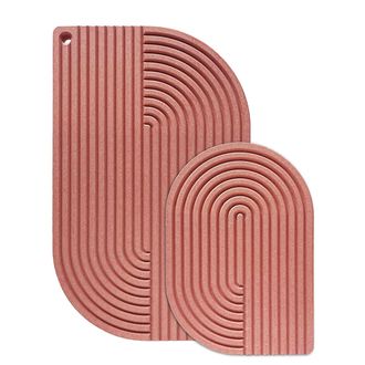 WYE Schneidebrett Set Lines (gro&szlig;/42cm) & Curve (klein/26cm) rot aus Holz Werkstoff - multifunktionales K&uuml;chenbrett nachhaltig sp&uuml;lmaschinenfest