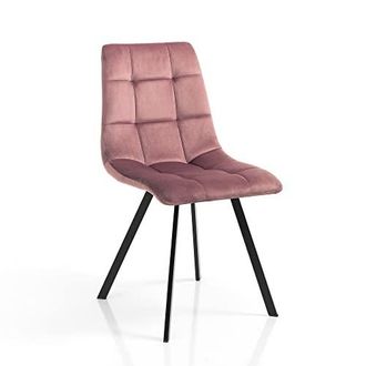 Oresteluchetta Lot de 4 chaises Amelie Pink, Velours, Rose Poudre, H.87 L.44 P.56, 4 unités