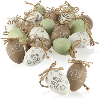 Com-Four 18x Dekoaufh&auml;nger Ostern - Ostereier aus Kunststoff zum Aufh&auml;ngen - Aufh&auml;nger f&uuml;r den Osterstrau&szlig; in dezenten Farben (18 St&uuml;ck - wei&szlig; beige Mint)