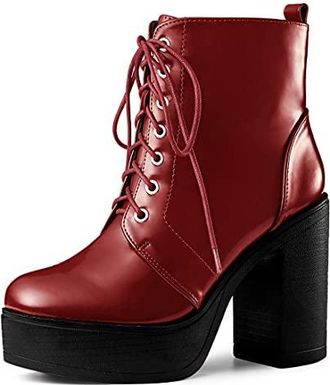 Allegra K Bottes de Combat &agrave; Lacets et Talons Hauts &eacute;pais pour Femmes Rot 41