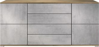 Vladon Sideboard Rova V2, Kommode mit 4 Türen und 4 Schubladen, Eiche Evoke/Beton Oxid Optik (166,5 x 75,5 x 35)