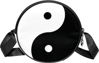 Generic Petit sac &agrave; bandouli&egrave;re rond Yin Yang avec fermeture &eacute;clair et bretelles r&eacute;glables pour femme et fille
