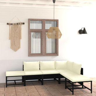 vidaXL Salon de jardin 6 pcs avec coussins R&eacute;sine tress&eacute;e Noir