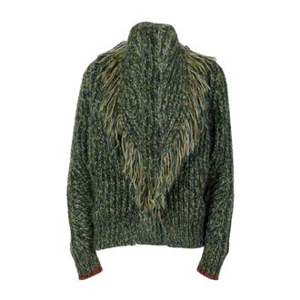 Skills & Genes Cardigan mit tiefem V-Ausschnitt und Fransen - - Knitwear - Damen - Gr&uuml;n - L