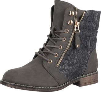 Elara Damen Stiefeletten Worker Boots Spitze Chunkyrayan B9812-KB Grau-42