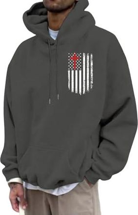 Generic Sweat &agrave; capuche chr&eacute;tien surdimensionn&eacute; pour homme, motif drapeau chr&eacute;tien avec croix | Pull &agrave; capuche pour lautomne et lhiver, gris fonc&eacute;, XXL