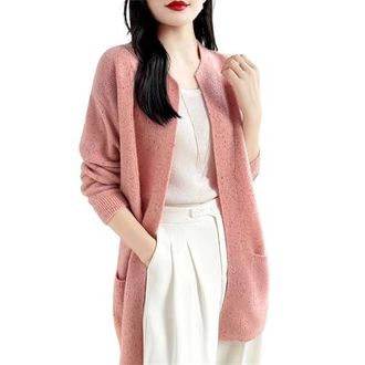 Generic Cardigan dhiver 100 % laine pour femme - Col rond - Tendance - Long et ample - Tricot doux - Grande taille, rose, Taille M