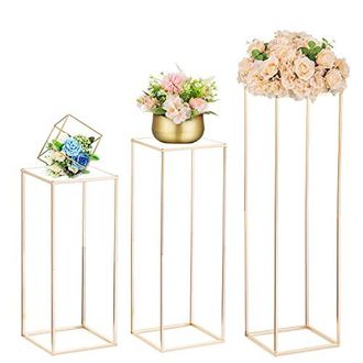 Nuptio Support de Fleur Vase Or: 60cm+80cm+100cm Haut Mariage Sellette Metal pour Centre de Table Noel F&ecirc;te - 3 Pi&egrave;ces Vase Decoratif Porte Plante pour Exter