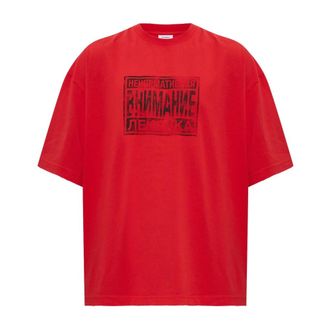 VETEMENTS Homme, Tops, Rouge, Taille: XS T-shirt oversize en jersey de coton imprim&eacute;