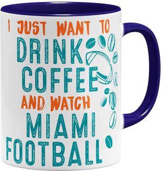 OM3 Miami-Coffee - Tasse - Keramik Becher - American Football Mug - 11oz 325ml - Beidseitig Bedruckt - Dunkelblau