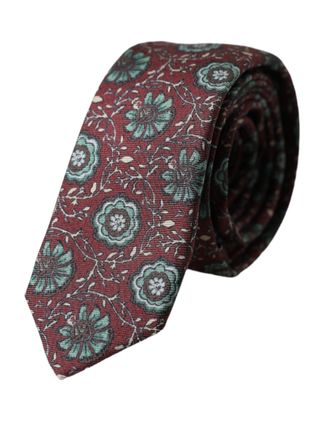 Dolce & Gabbana Maroon Floral Silk Adjustable Men Tie