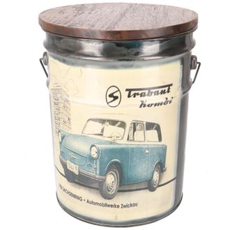 Guru Shop Hocker Eimer Sitzschemel mit Holzdeckel, Vintage M&uuml;lleimer -Trabant, Mehrfarbig, 40x33x33 cm