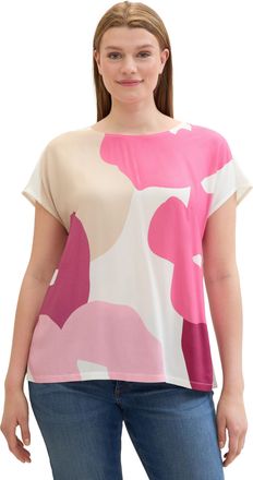 Tom Tailor Damen Plussize Basic Kurzarm-Shirt mit Print, Dove White, 50