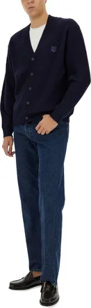 Maison Kitsun&eacute; Ribbed Merino Wool Blend Cardigan - Blue