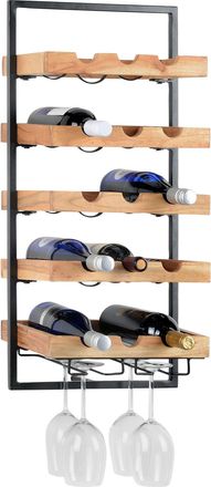 Landscape Weinregal, Schwarz, Akazie, Holz, Metall, Akazie, massiv, 35x75x25 cm, Wohnzimmer, Regale, Weinregale