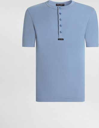 Dolce & Gabbana Cotton Serafino T-shirt With Print - Mann T-shirts Und Polos Blue 44