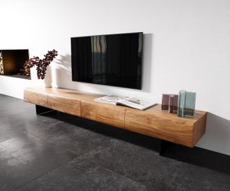 DELIFE Lowboard New Live-Edge 240 cm Akazie Natur 4 Schubladen Fu&szlig; schwebend Metall Schwarz, Lowboards, Baumkantenm&ouml;bel, Massivholzm&ouml;bel, Massivholz