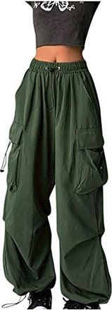 Generic Pantalon cargo pour femme, coupe ample, coupe haute, coupe haute, jambes larges, automne et été, 2024, K-468 Vert citron, XL