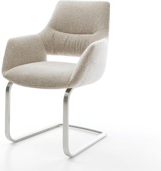 DELIFE Freischwinger Yago-Flex mit Armlehnen Webstoff Soft Beige Freischwinger flach Edelstahl Taschenfederkern, Esszimmerst&uuml;hle