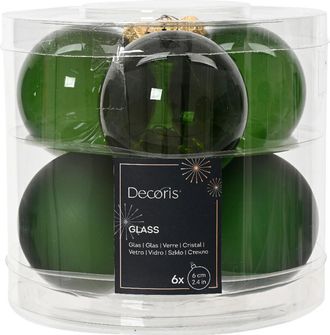 Kaemingk Weihnachtskugeln Glas 6cm x 6 Stück Christbaumkugeln Set Piniengrün tannengrün - waldgrün - weihnachtsgrün
