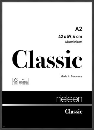 Nielsen Design Bilderrahmen, 42 x 59,4 cm (A2), Aluminium, Schwarz matt, Posterrahmen zum Aufhängen im Hoch- & Querformat, Echtglas, Classic