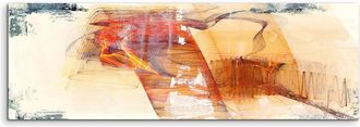 Paul Sinus Art 120x40cm Panoramabild abstrakt Leinwanddruck Kunstdruck Wandbild gelb beige rot grau Grunge