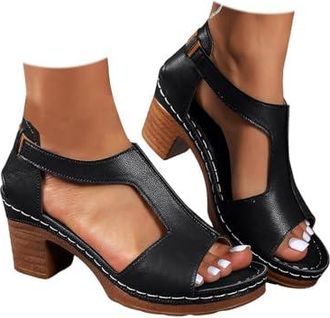 Generic Sandales d&eacute;t&eacute; larges &agrave; talons bas pour femme - Talon bas - Orthop&eacute;diques - Bout ouvert - Sangle de cheville avec sangle de soutien de la vo&ucirc;te plantai