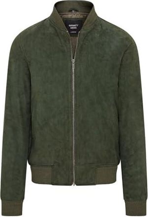 Infinity Leather Blouson aviateur universitaire MA-1 en daim de chèvre doux vert pour homme