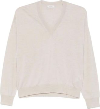 PESERICO Femme, Pulls, Blanc, Taille: 36 FR Haut à Manches Longues Col en V