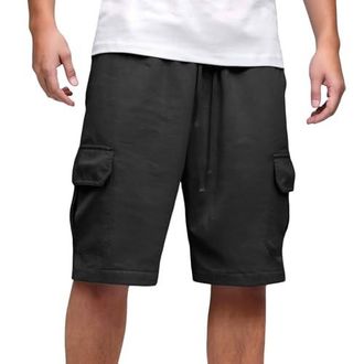 Generic Short court pour homme de couleur unie, short cargo d&eacute;contract&eacute;, taille &eacute;lastique, cordon de serrage, short de plage d&eacute;t&eacute;, Noir, XXL
