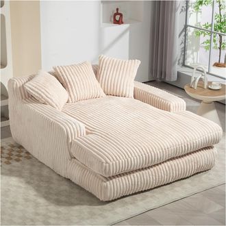 Generic Moderne Wolkencouch, Cord-Schlafsofa, rahmenloses Sofa, mit 3 Kissen, einsitziges Bodensofa, kein Zusammenbau erforderlich, for Wohnzimmerwohnung(Beig
