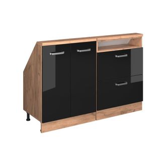 Vicco K&uuml;chenschrank f&uuml;r Dachschr&auml;gen R-Line, Schwarz Hochglanz/Goldkraft Eiche, 120 cm 2er Set