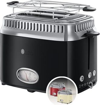 Russell Hobbs Grille Pain (Design Vintage Premium) Retro noir (2 Tranches, 6 niveaux de brunnissage rapide, Fonction annulation, décongélation et réchauffage Vienno