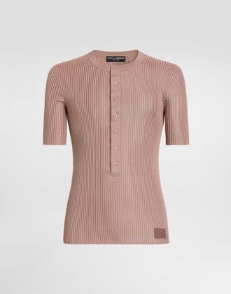 Dolce & Gabbana Pullover Serafino Aus Seide - Mann Strickwaren Pink 46