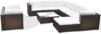 vidaXL 10-tlg. Garten-Lounge-Set mit Auflagen Poly Rattan Braun Vidaxl
