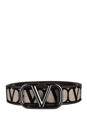 Valentino Garavani G&uuml;rtel - Monogrammed Canvas Belt With Anthracite Logo Buckl - Gr. 85 - in Schwarz - f&uuml;r Damen