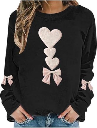 Generic Chandails en forme de coeur pour femmes - Chemises tendance pour la Saint-Valentin - Chemise décontractée à manches longues - Imprimé graphique mignon