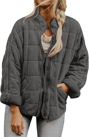 Generic Vestes dhiver pour femmes, veste matelass&eacute;e l&eacute;g&egrave;re de couleur unie avec poches, manteaux dhiver chauds &agrave; manches longues avec fermeture &eacute;clair int&eacute;gra