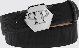 Philipp Plein Ceinture en cuir de veau avec boucle monogramme Hexagon